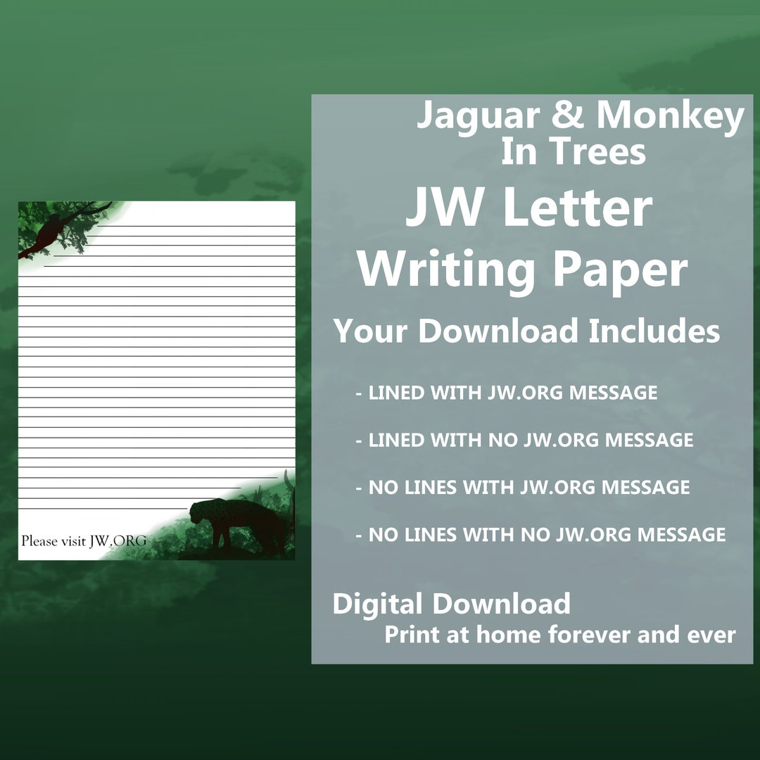 JW Letter Writing Paper Digital Download Lined Website Jaguar in Trees ...