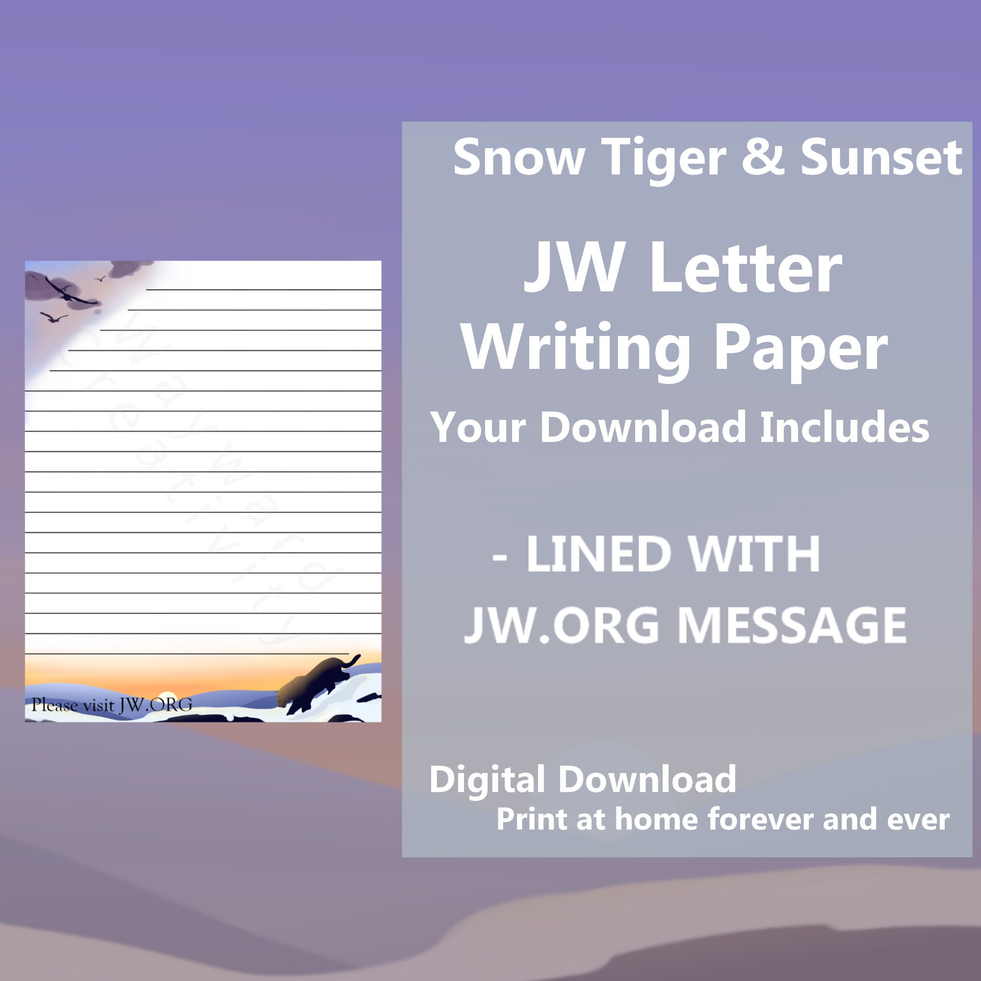 JW Letter Writing Paper Digital Download Lined Website Tiger - Etsy
