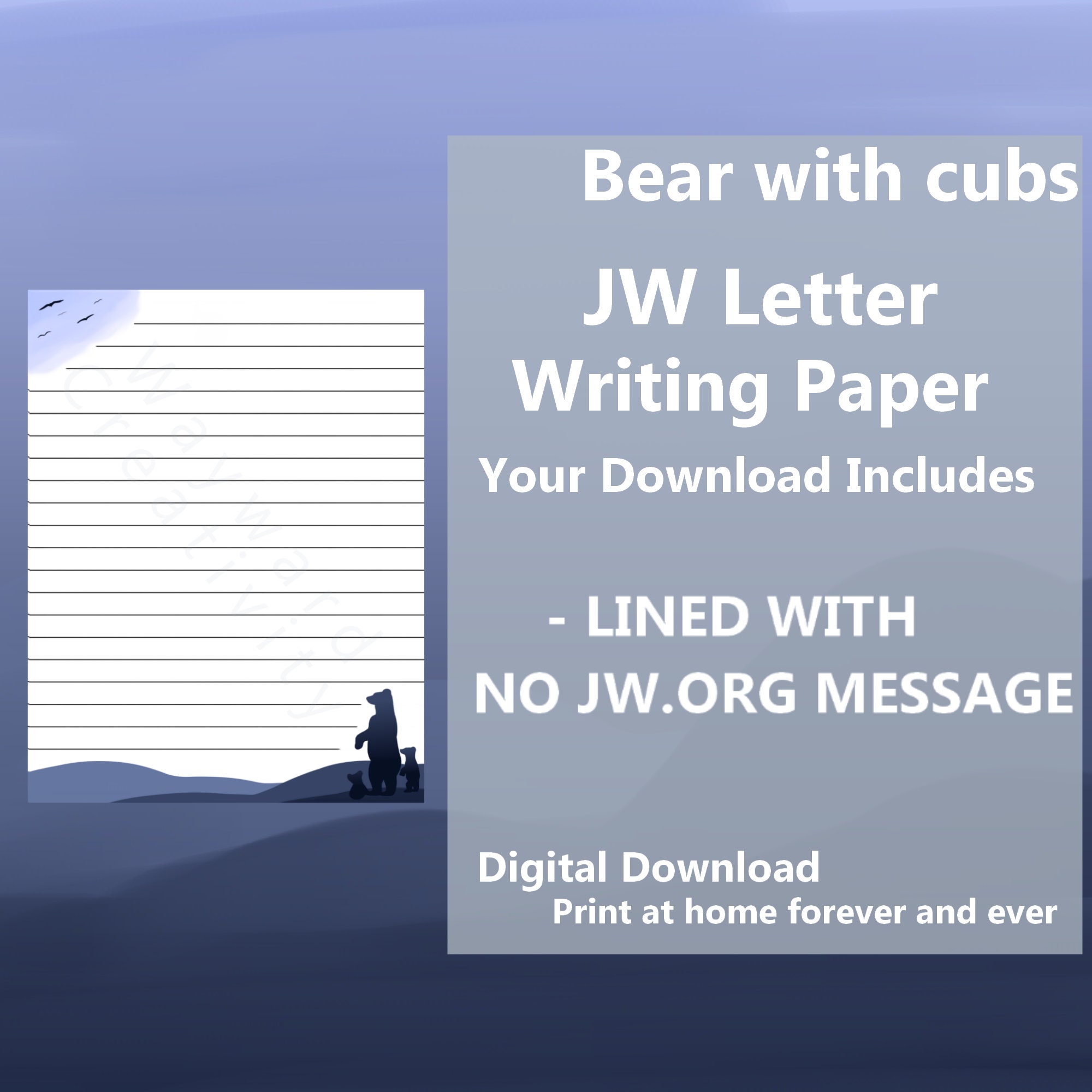 JW Letter Writing Paper Digital Download Lined Website Standing Bear ...