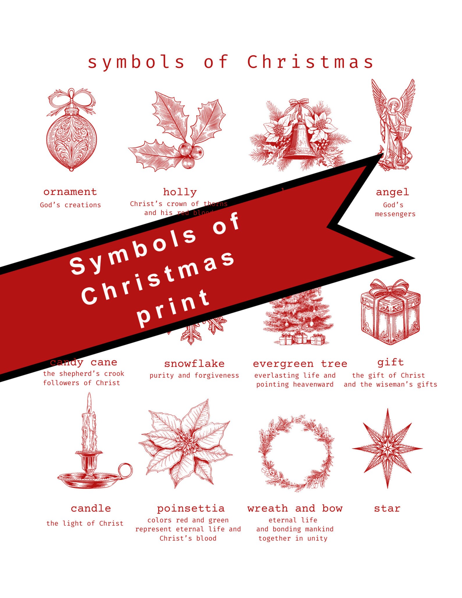 Symbols of Christmas Print With 12 Traditional Graphics and Meanings ...