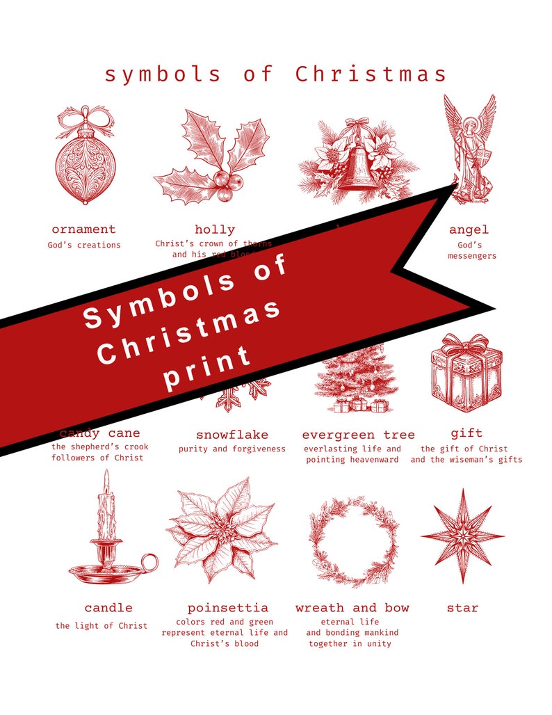 Symbols of Christmas Print With 12 Traditional Graphics and Meanings ...