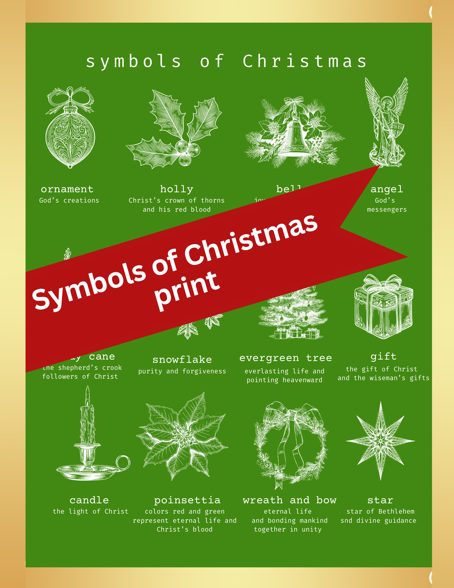 Symbols of Christmas Print With 12 Traditional Graphics and Meanings ...