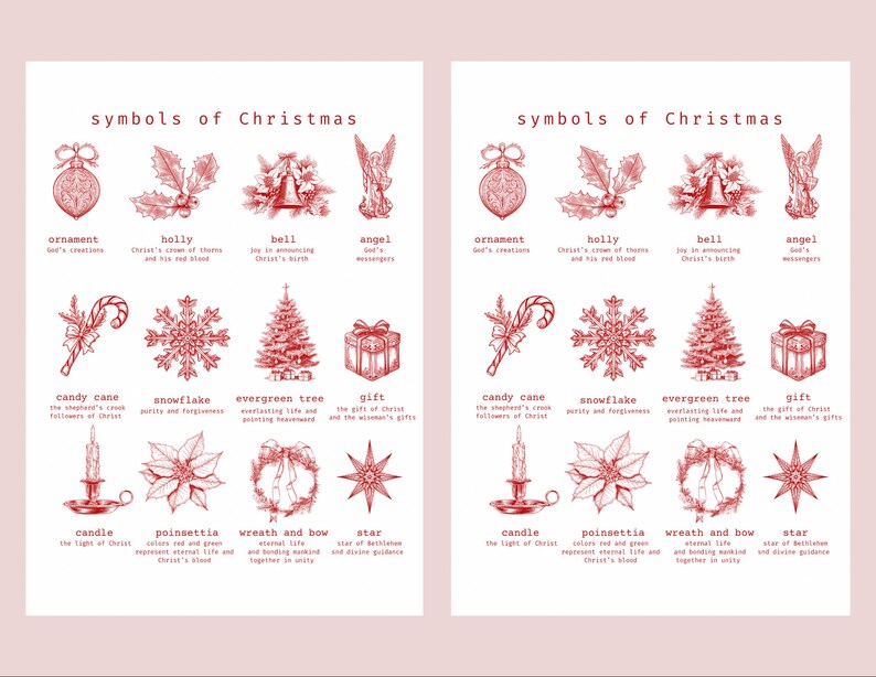Symbols of Christmas Print With 12 Traditional Graphics and Meanings ...