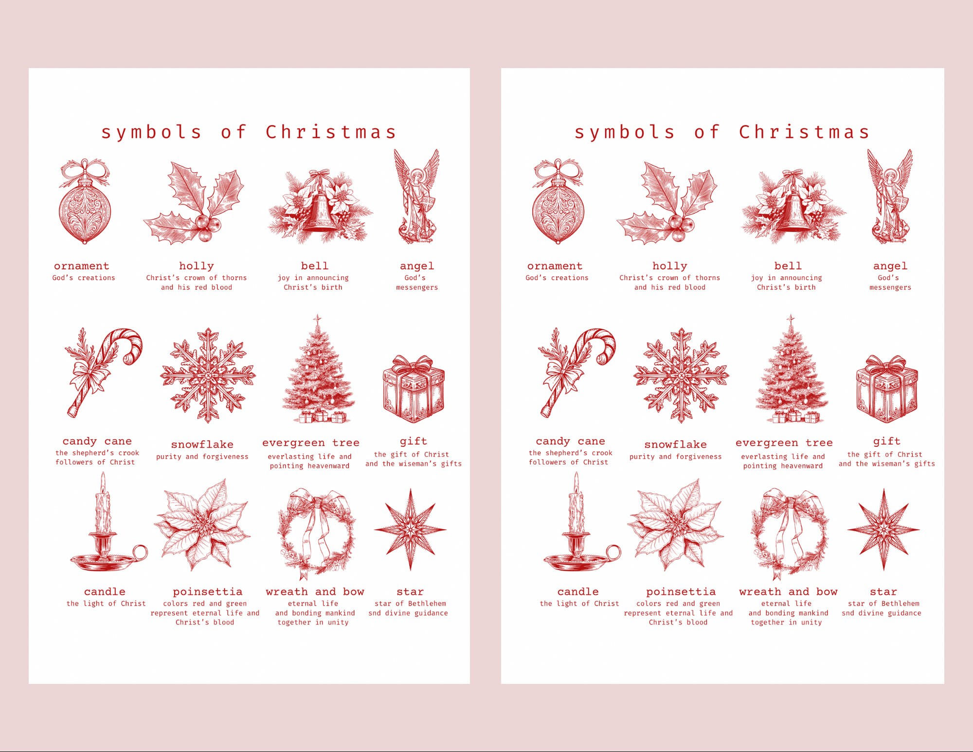 Symbols of Christmas Print With 12 Traditional Graphics and Meanings ...
