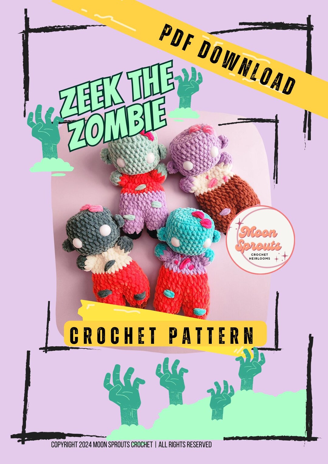 Zeek the Zombie Amigurumi Crochet Pattern, Halloween Pattern, Spooky ...