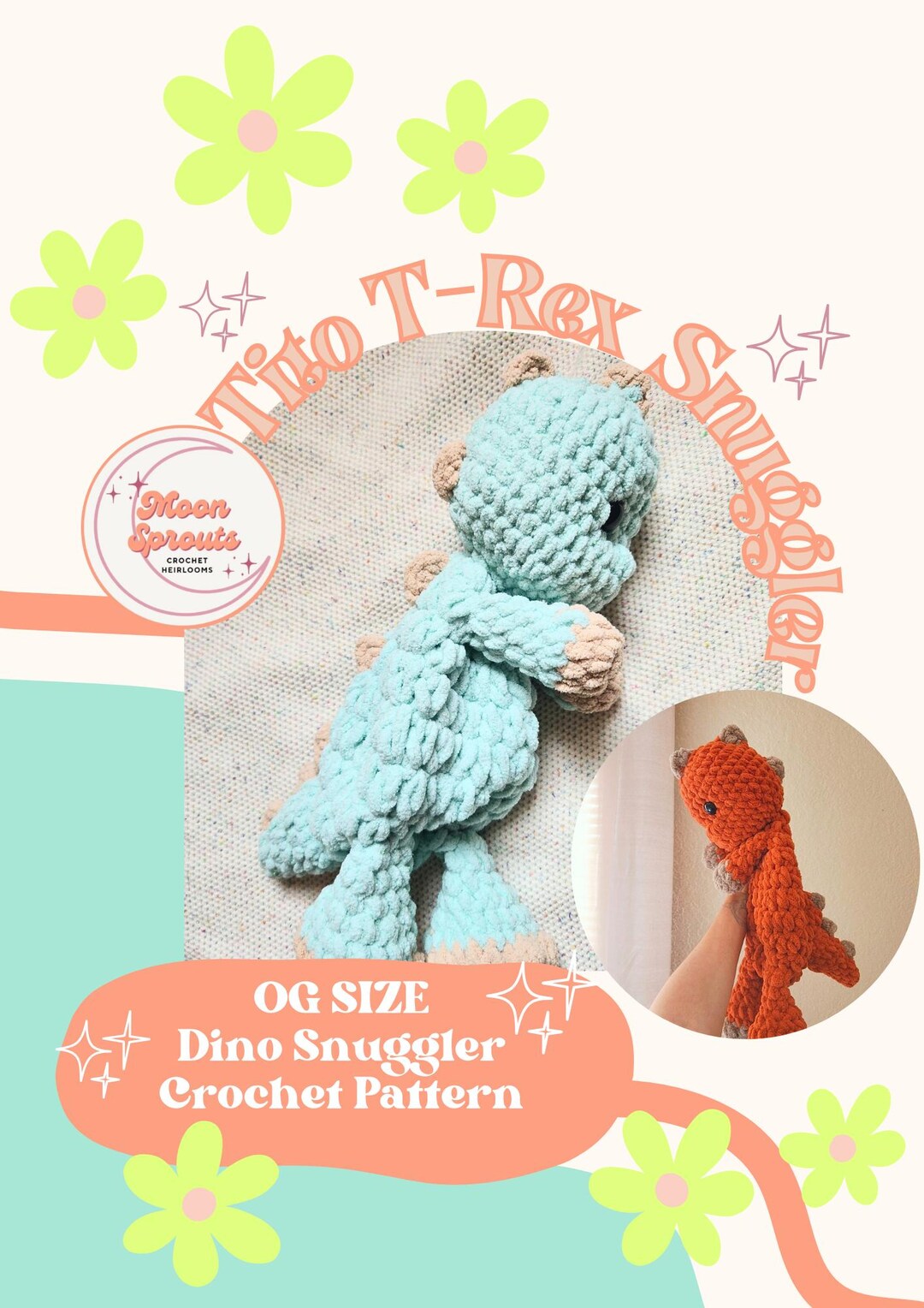 Tito T-rex OG Size Large Snuggler, PDF Download, Crochet Amigurumi ...