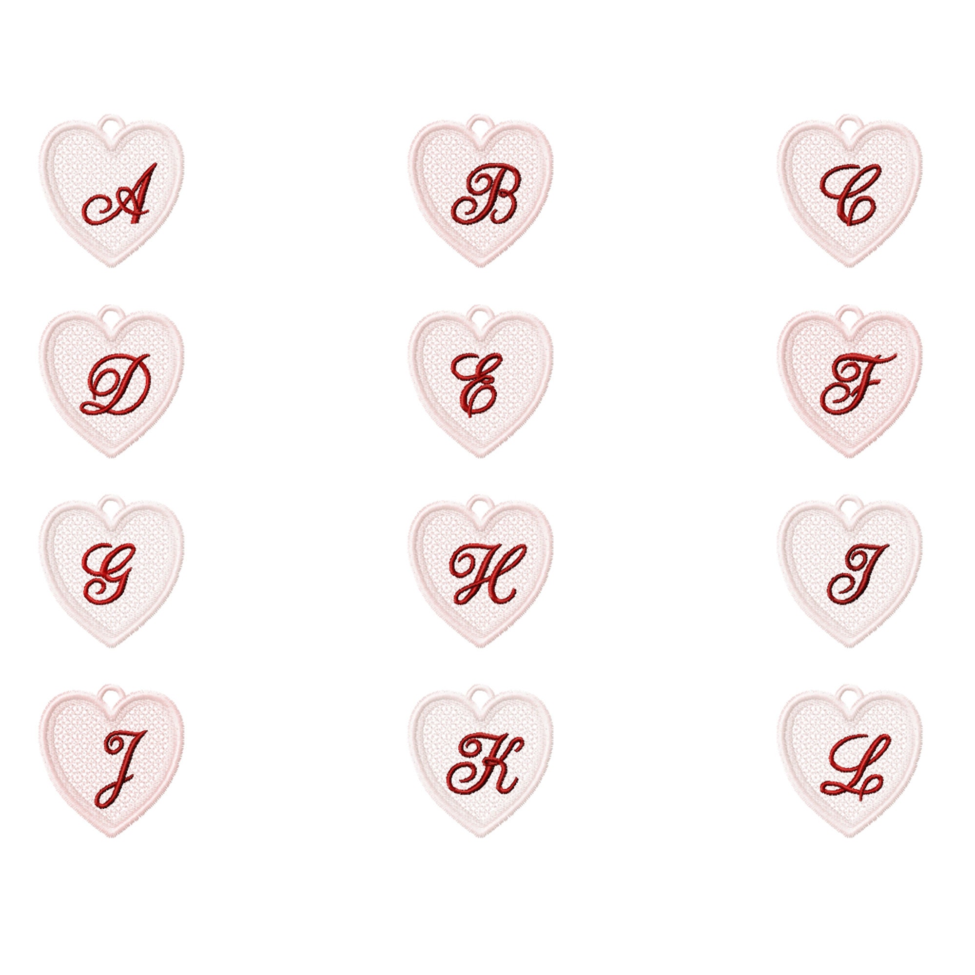 FSL Heart Monogram, Full Font. Initial Letters & Numbers. Machine ...