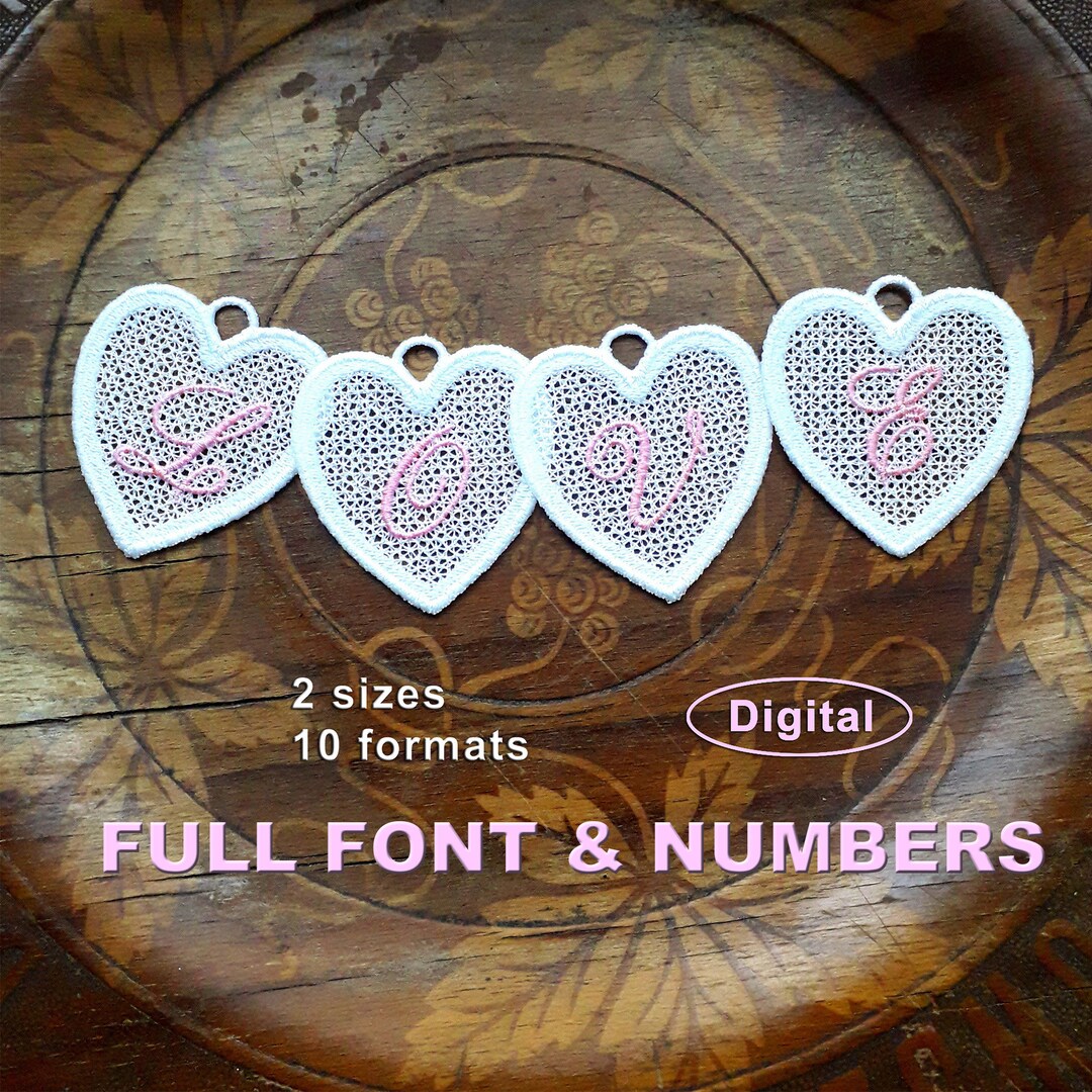 FSL Heart Monogram, Full Font. Initial Letters & Numbers. Machine ...