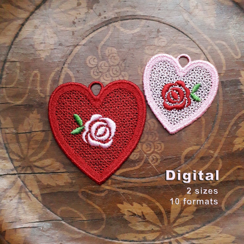 FSL Heart & Rose Machine Embroidery Design for a - Etsy