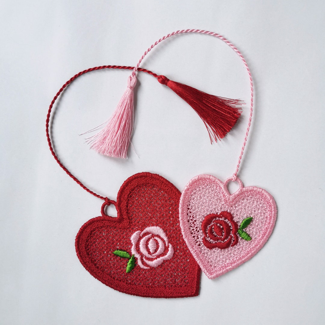 FSL Heart & Rose Machine Embroidery Design: Valentine's Day Bookmark ...