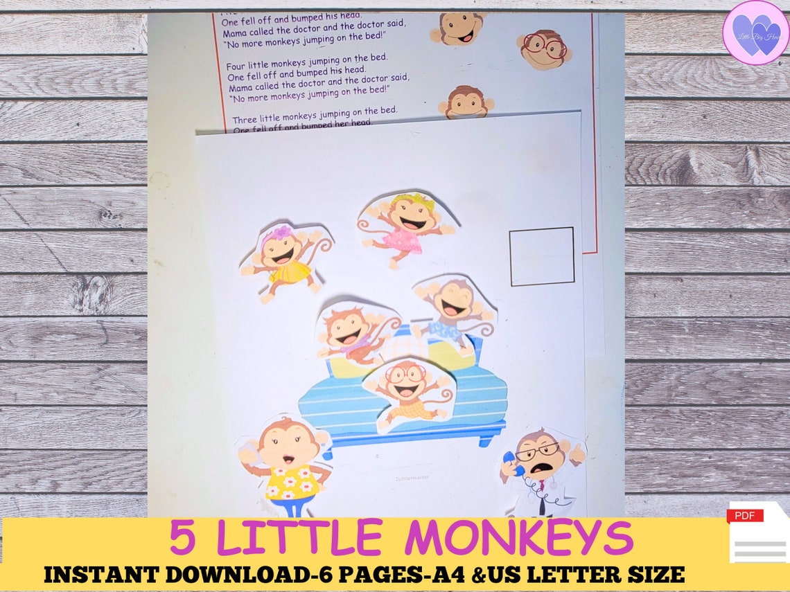 Five Little Monkeys Printable Nursery Rhyme Song Activity - Etsy