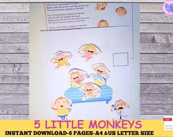 Five Little Monkeys Printable Nursery Rhyme Song Activity - Etsy