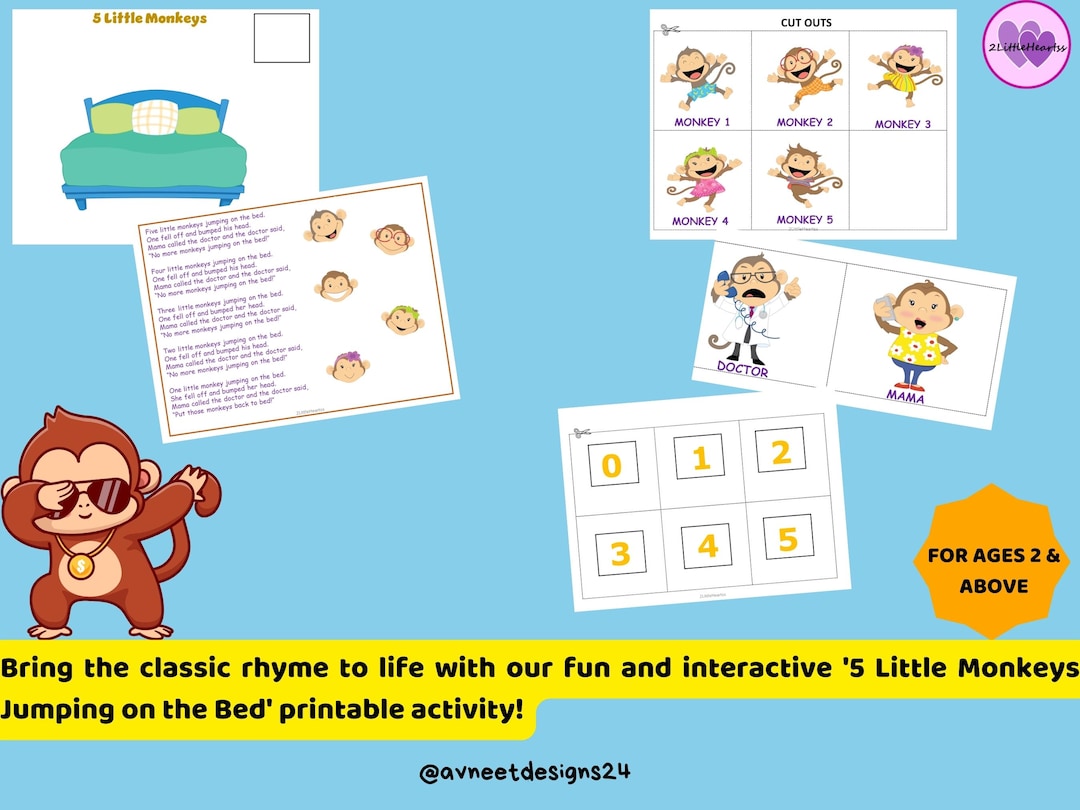 Five Little Monkeys Printable Nursery Rhyme Song Activity - Etsy