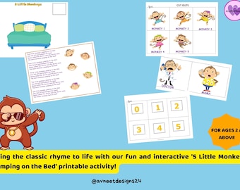 Five Little Monkey Nursery Rhyme Activity, Busy Book Page Printable ...