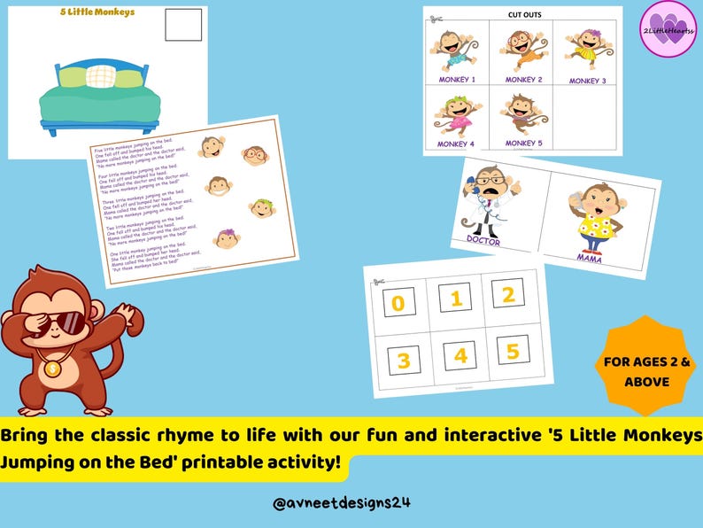 Five Little Monkeys Printable Nursery Rhyme Song Activity - Etsy Canada