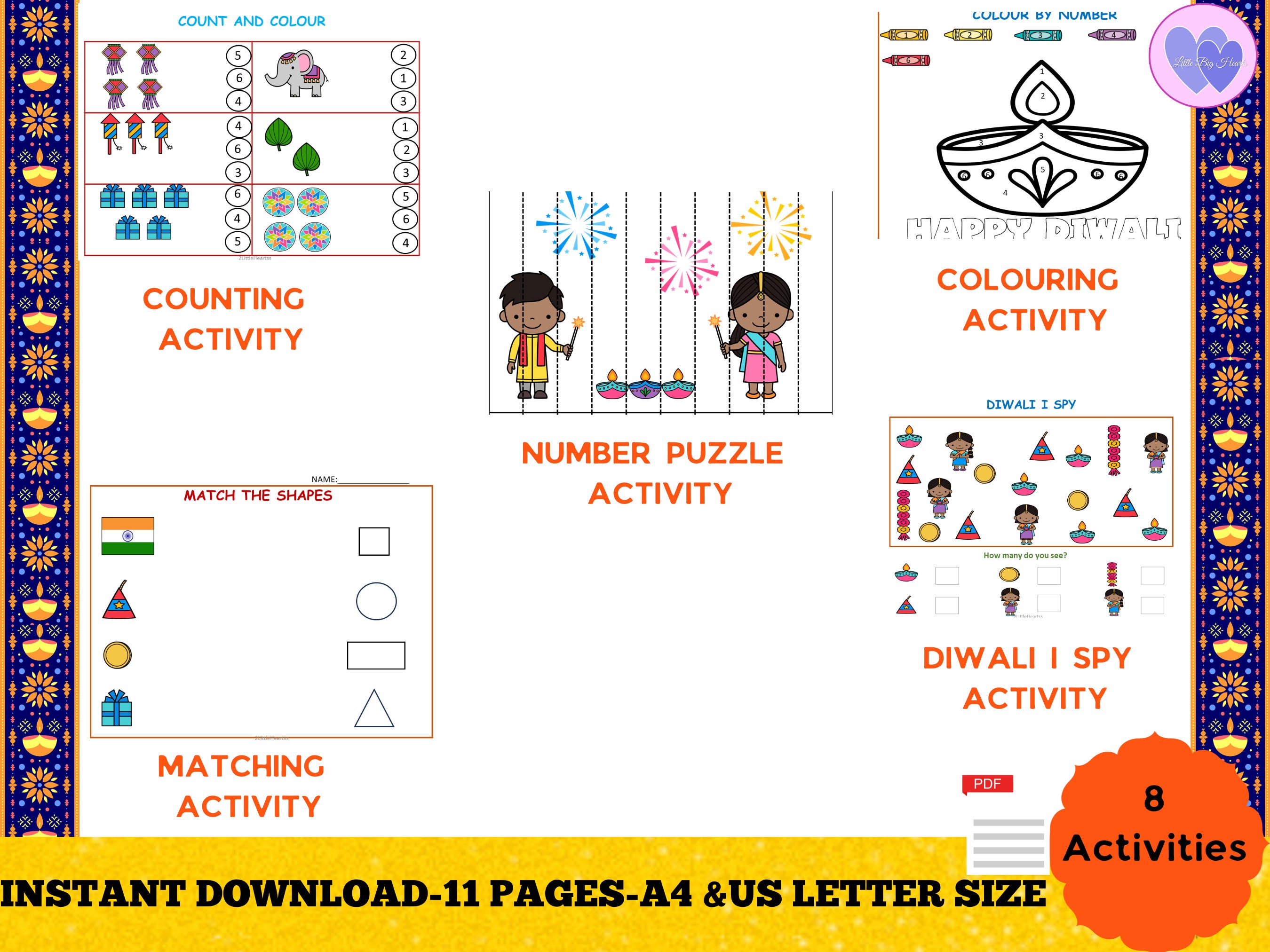 Diwali Printable Activity Bundle Includes Colouring, I Spy , Counting ...
