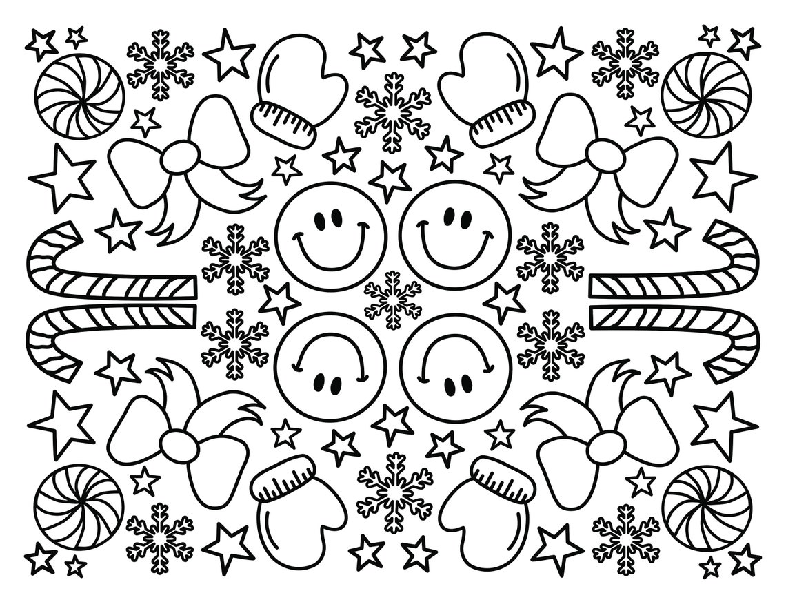 6 GROOVY Christmas Coloring Pages - Etsy