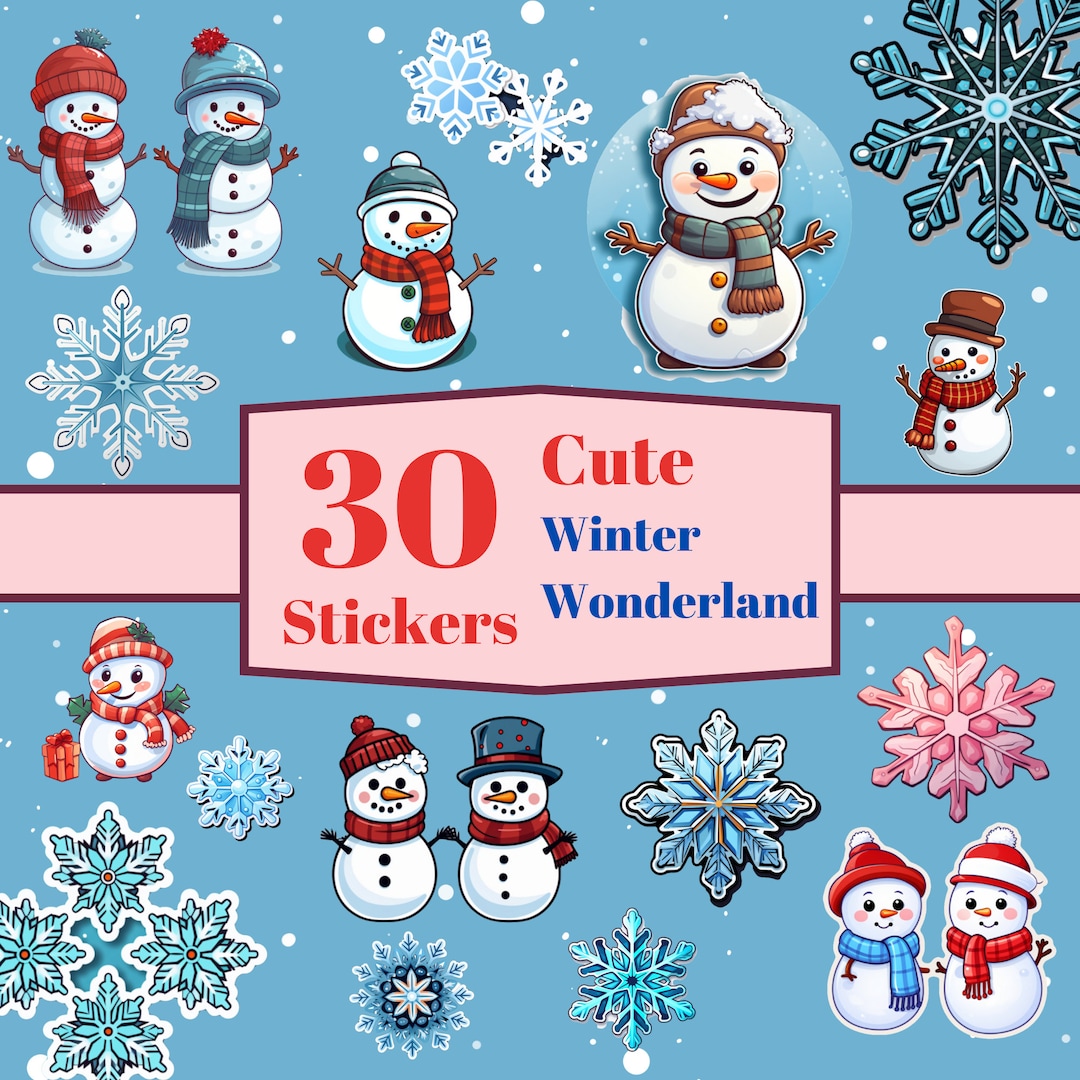 30 Cute Winter Wonderland Stickers L Digital Stickers L Snowflakes and ...