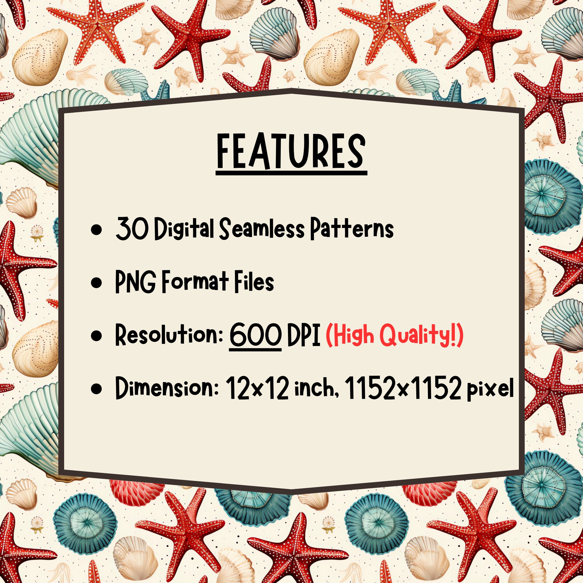 30 Nautical Niche Seamless Patterns [seashells and Starfish] L Digital ...