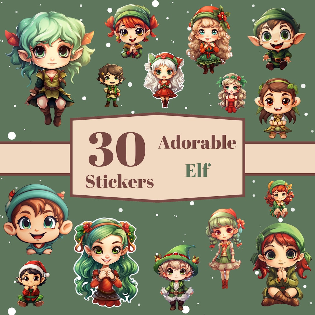 30 Adorable Elf Stickers L Digital Stickers L Christmas Elves Stickers ...