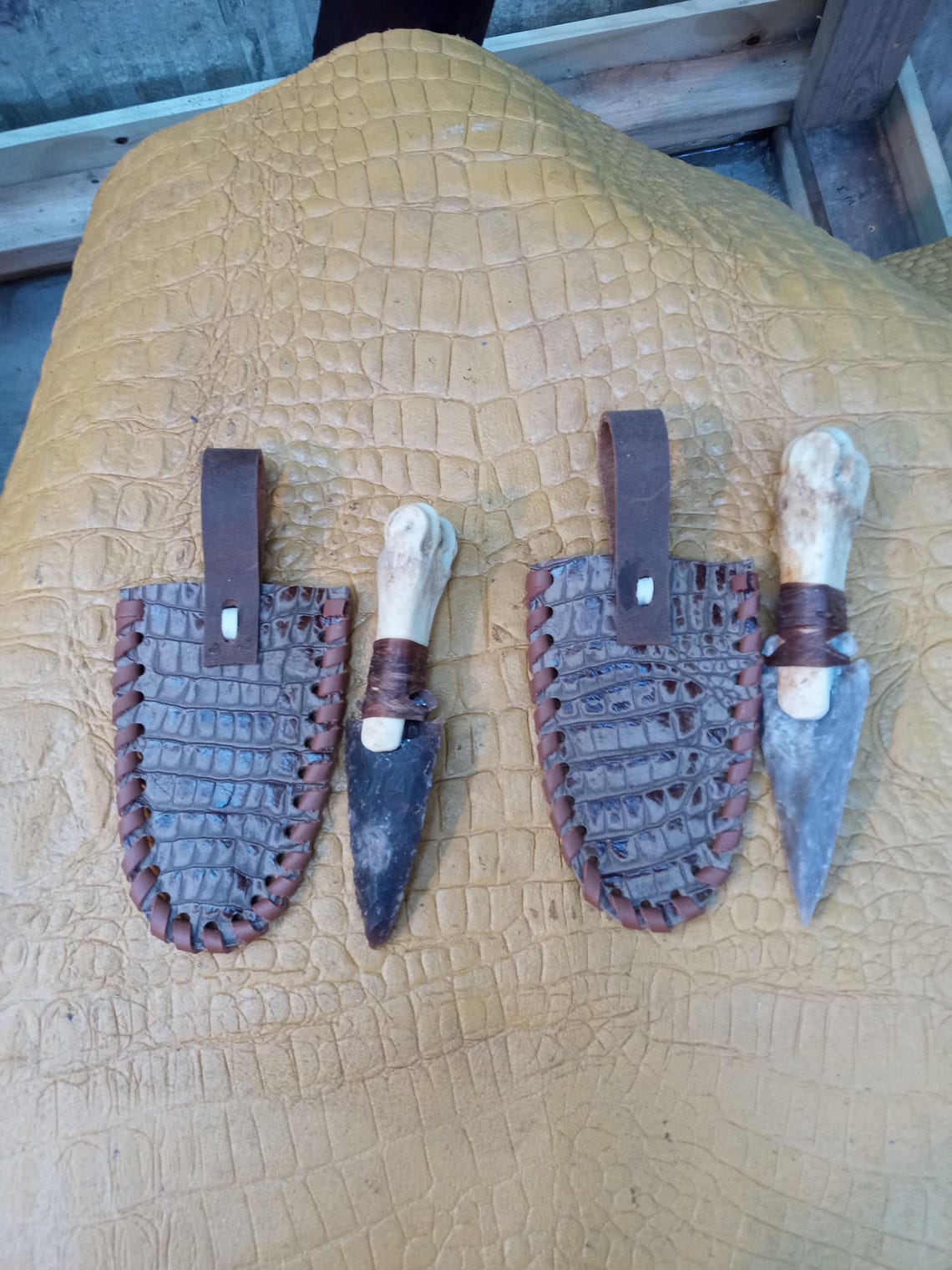 Agate Daggers 2 Pcs/unit With Deer Leg Bone Handle and Leather Bag ...