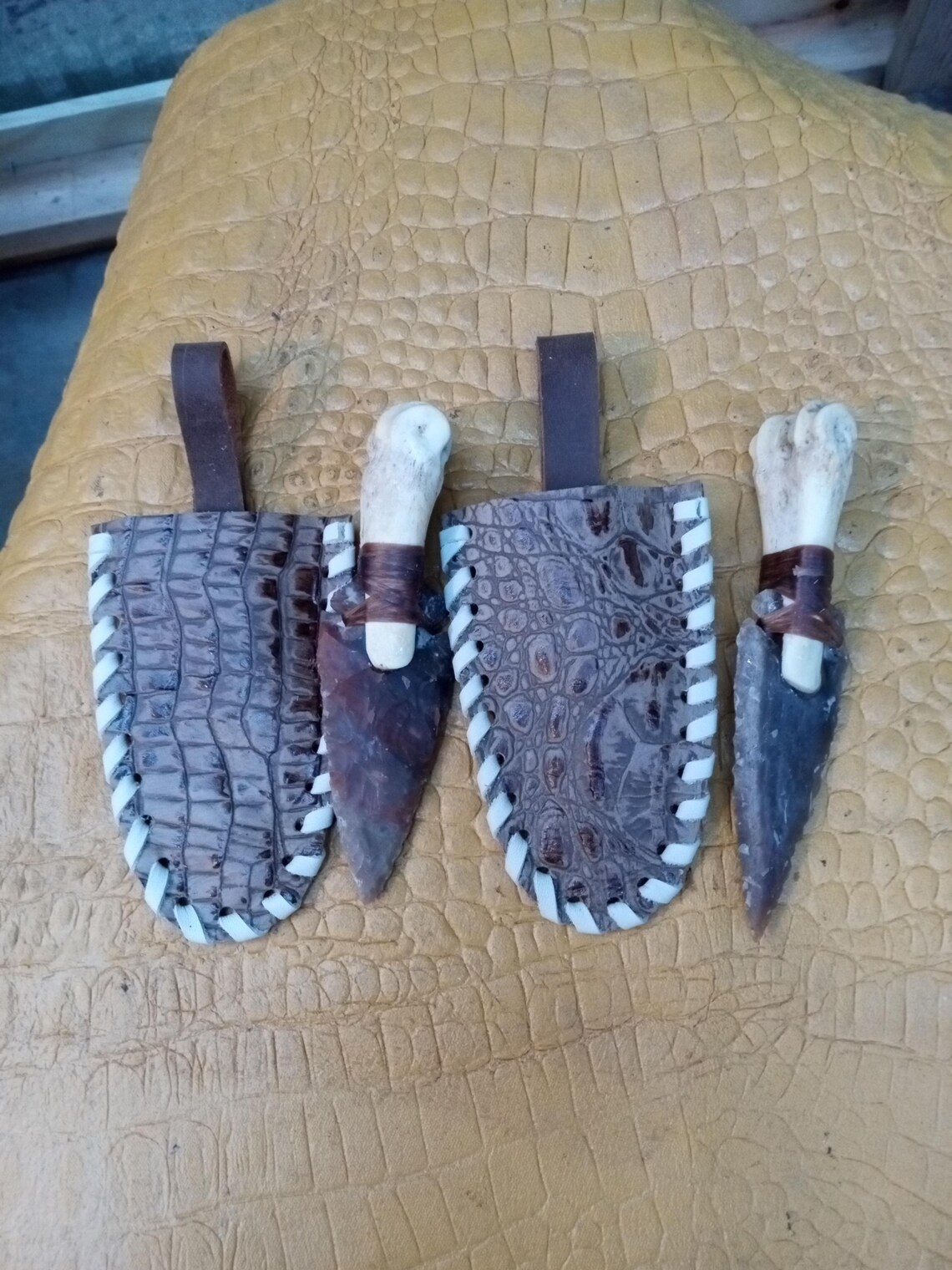 Agate Daggers 2 Pcs/unit With Deer Leg Bone Handle and Leather Bag ...