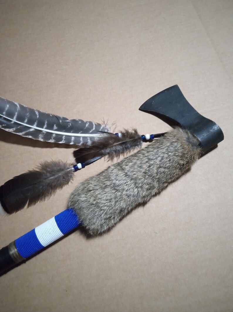 Decorative Metal Tomahawk Axe Wrapped With Beaded Roll, Leather, Fur ...