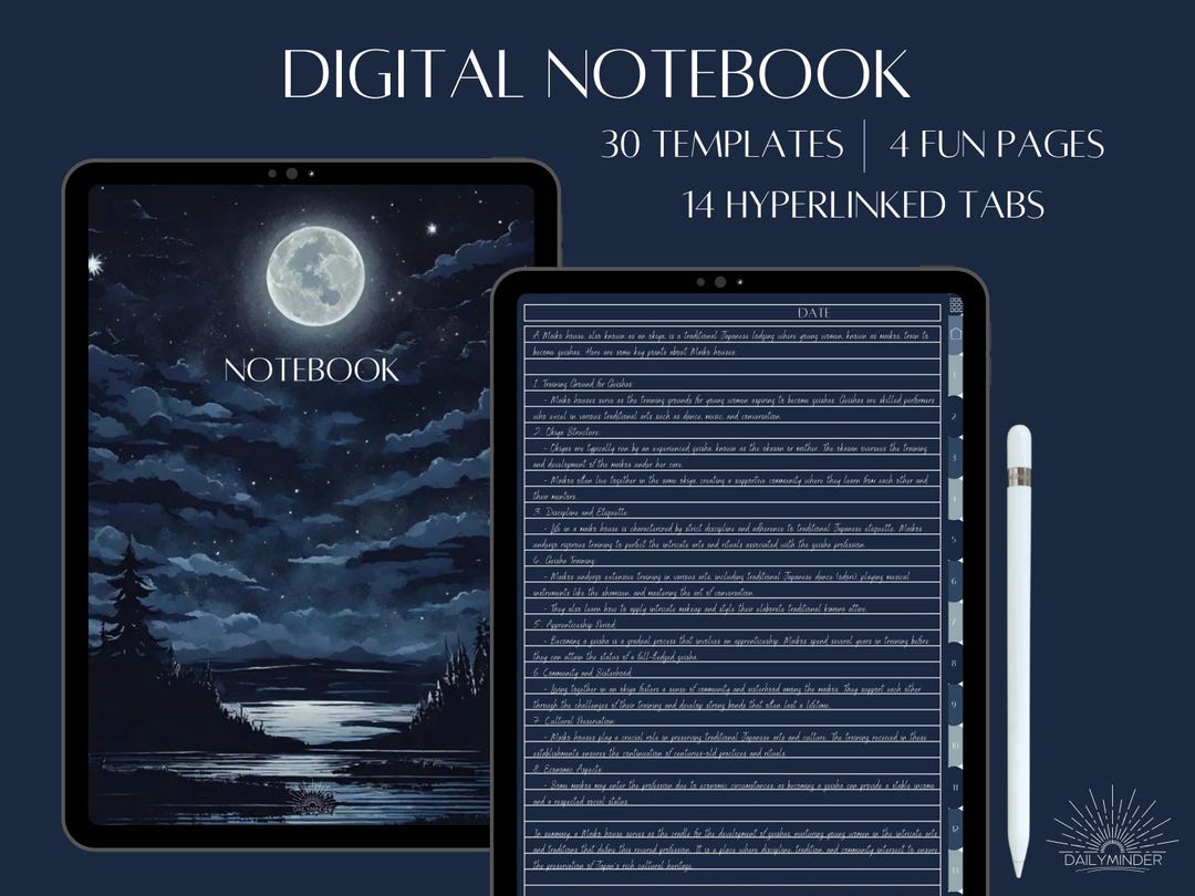 Digital Notebook, Digital Notepaper Dark Mode, 14 Hyperlink Tabs ...