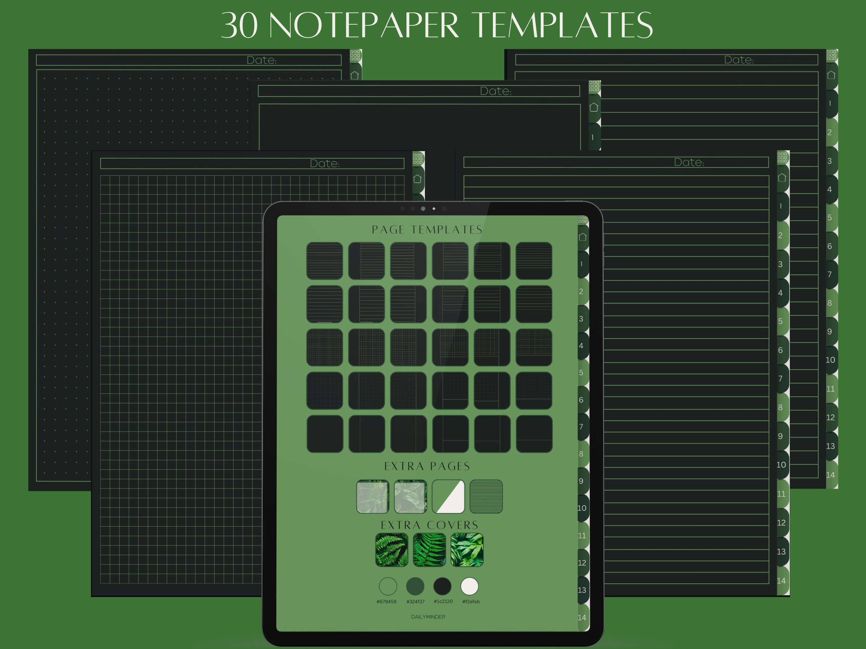 Digital Notebook, Digital Notepaper, 14 Hyperlinked Notebook Tabs, Dark ...