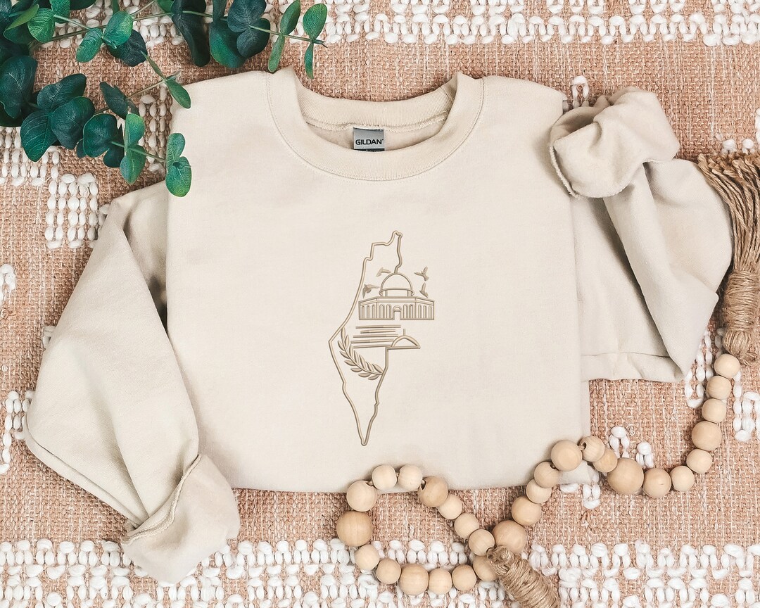 Palestine Map Sweatshirt, Palestine Embroidered Al Aqsa Masjid Sweater ...