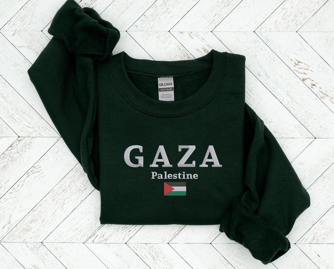 Palestine Embroidered Gaza Sweatshirt, Palestine Comfy Colors Crewneck ...