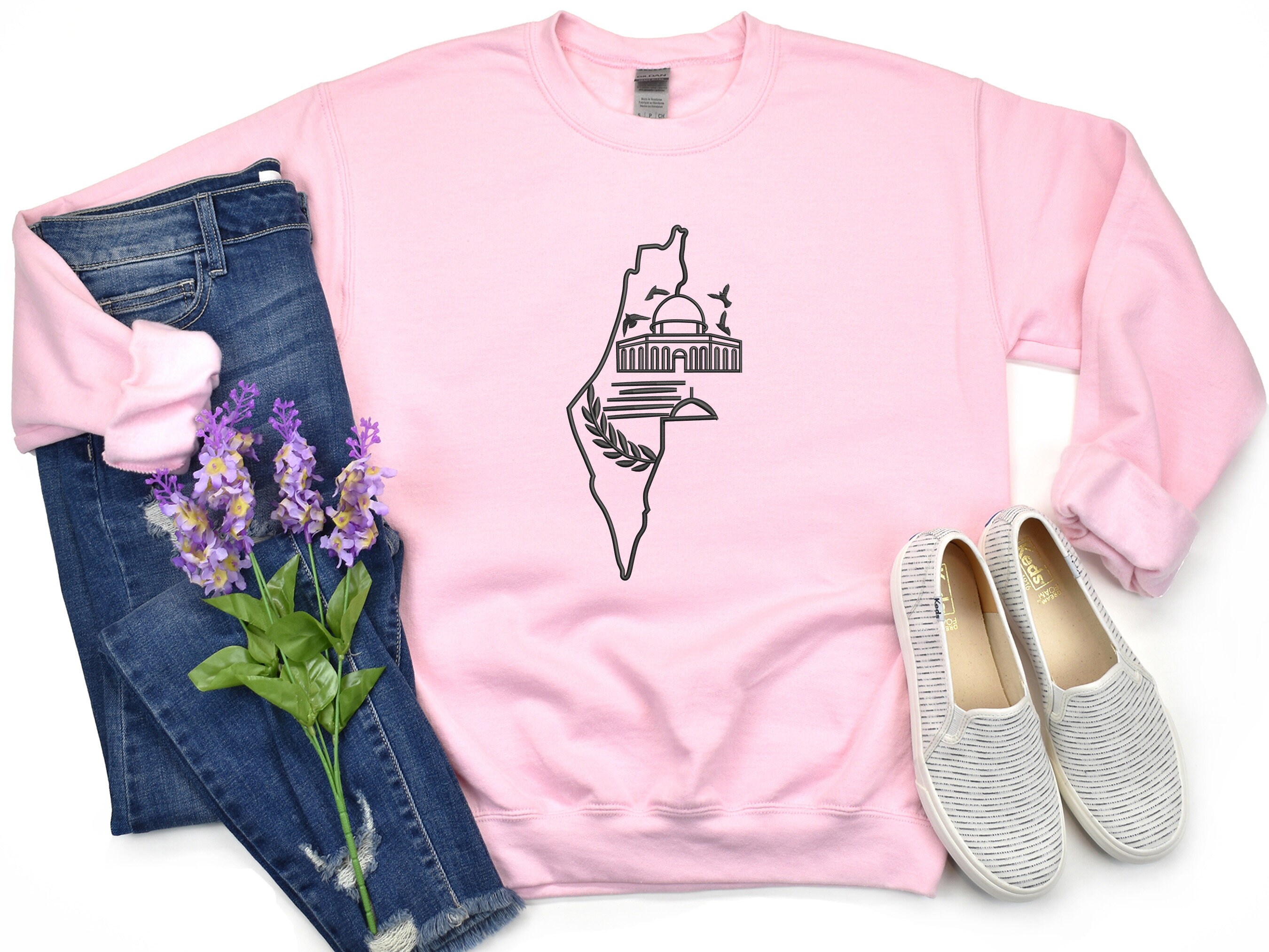 Palestine Map Sweatshirt, Palestine Embroidered Al Aqsa Masjid Sweater ...