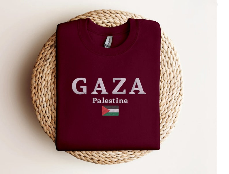 Palestine Embroidered Gaza Sweatshirt, Palestine Comfy Colors Crewneck ...