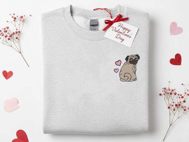 Pug Embroidered Sweatshirt, Dog Lovers Crewneck Sweatshirt, Cute Pug ...
