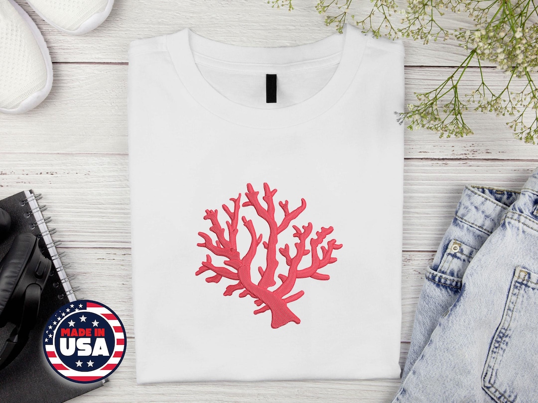 Coral Reef Sweatshirt, Embroidered Beach Vacation Coral Crewneck ...