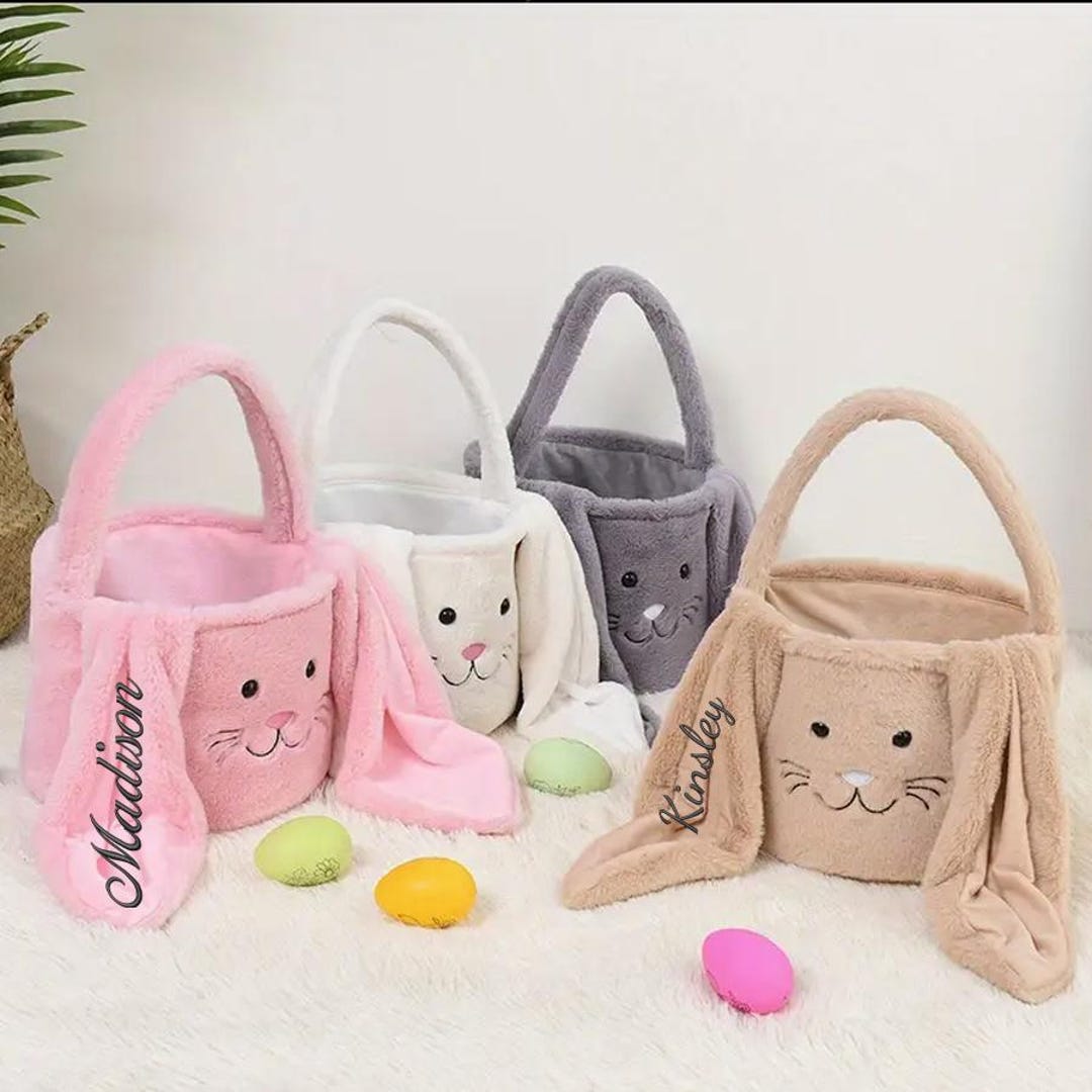 Personalized Plush Easter Basket With Name, Custom Bunny Egg Hunt ...
