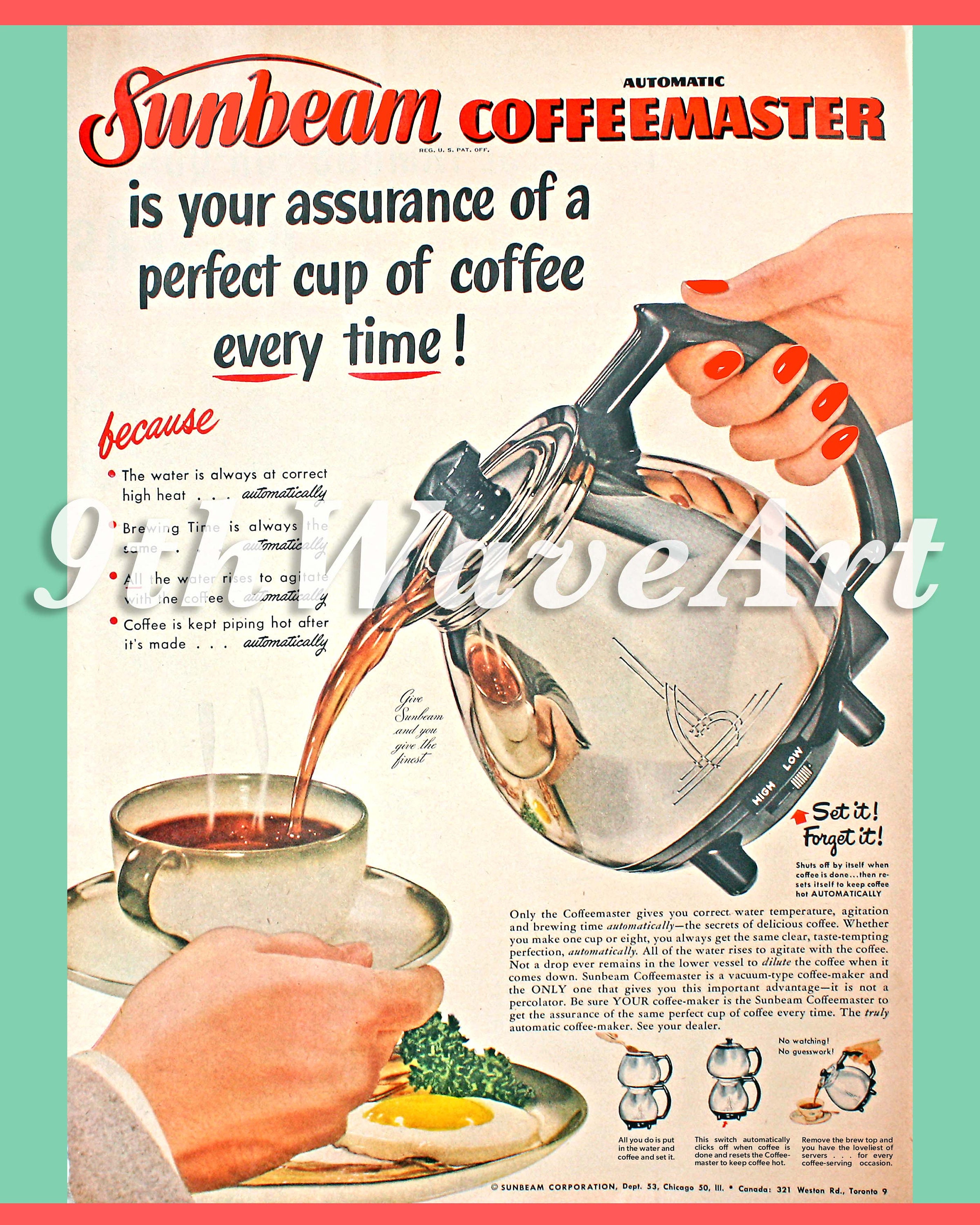 Retro Coffee Print, Retro Kitchen Art, Sunbeam Vintage Ad, Instant ...