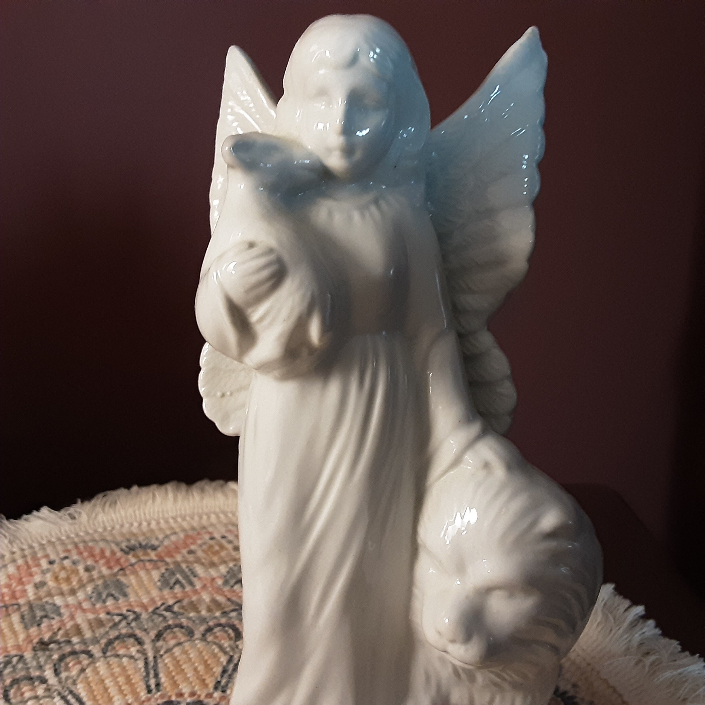 White Porcelain Angel Statue ,angel With Lamb and Lion - Etsy