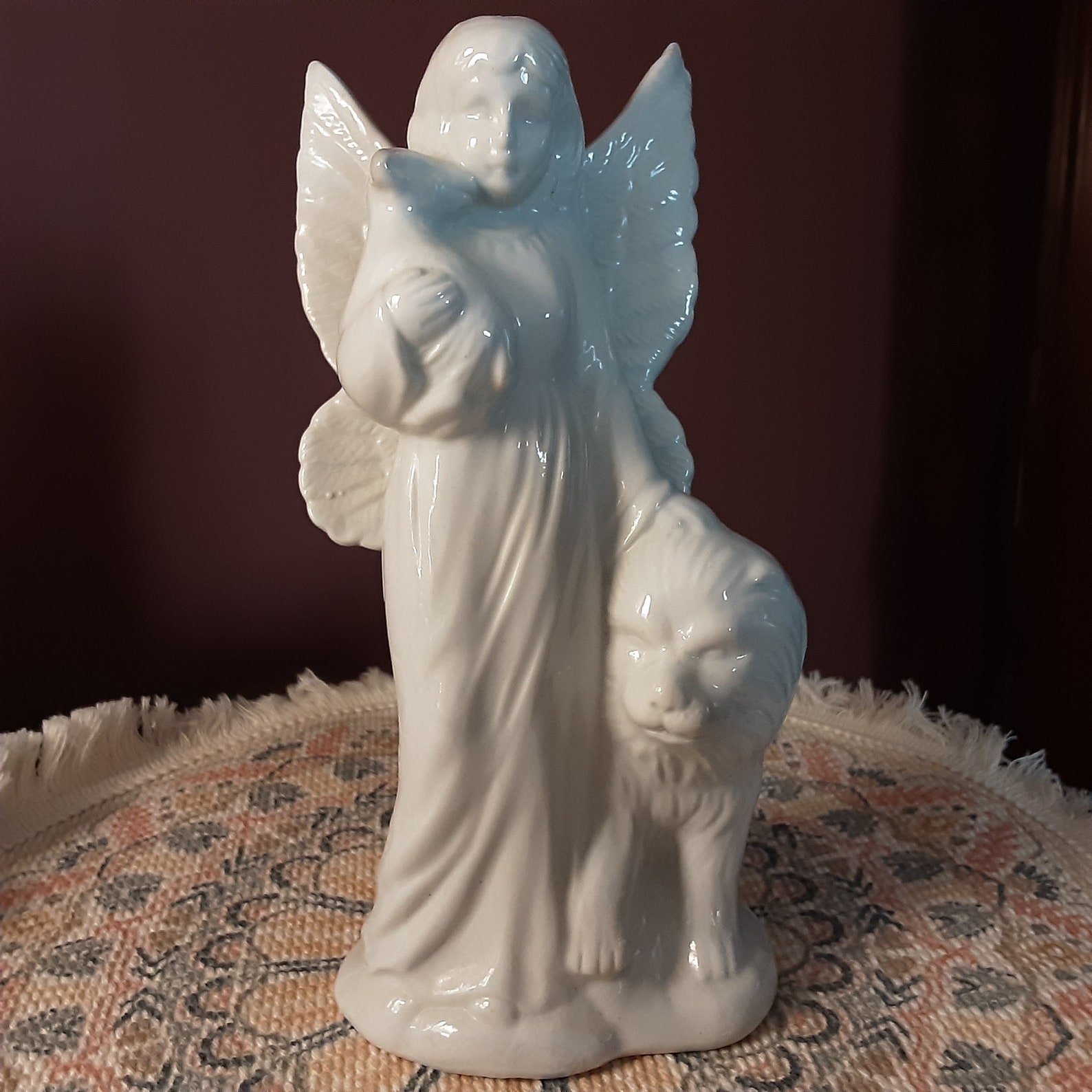 White Porcelain Angel Statue ,angel With Lamb and Lion - Etsy