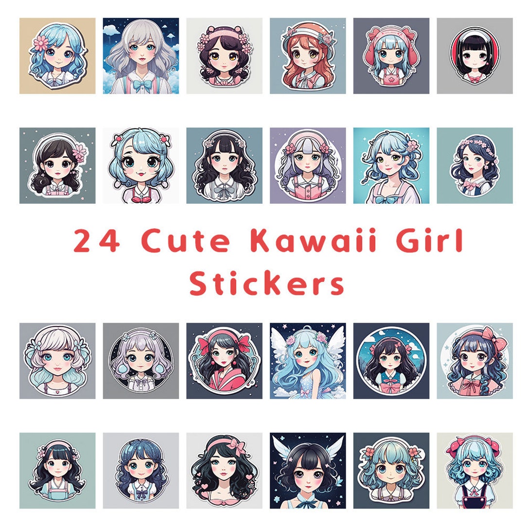 Kawaii Girl Sticker Pack 24 Different Girl Illustrations - Etsy