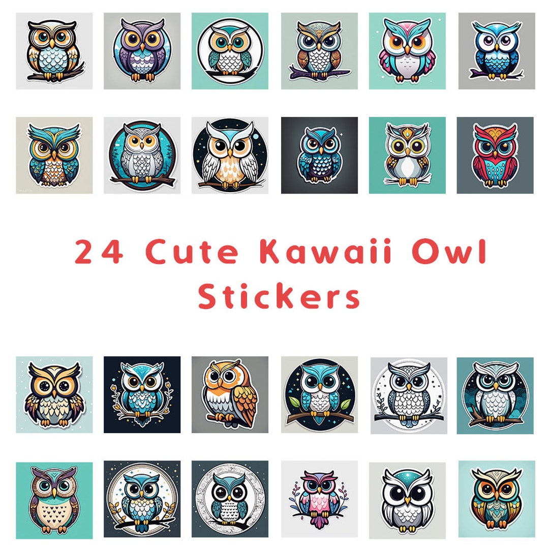 Kawaii Owl Sticker Pack 24 Different Owl Illustrations, Cute Bundle Set ...