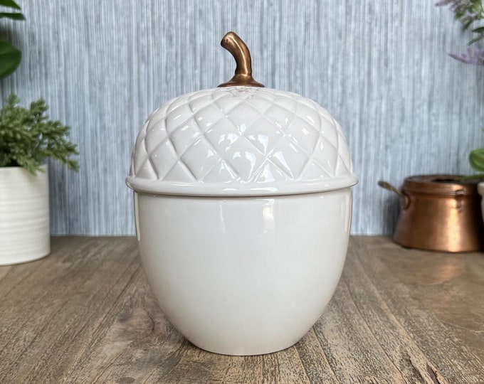 Charming White Ceramic Acorn Shaped Jar With Gold Stem - Perfect for ...