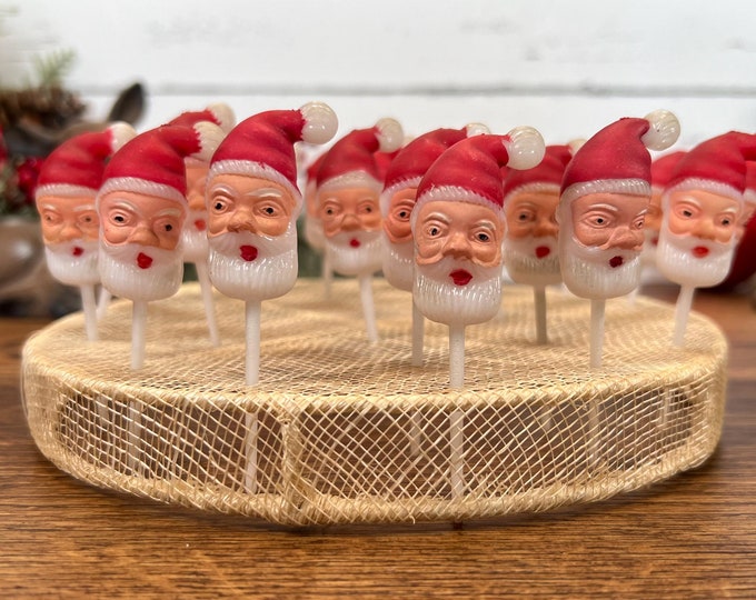 Vintage 1960s Santa Head Cupcake Toppers - Set of 6 Holiday Plastic ...