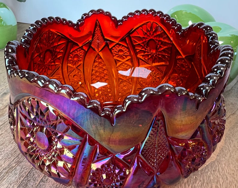 Vintage Red Carnival Glass Bowl Etsy