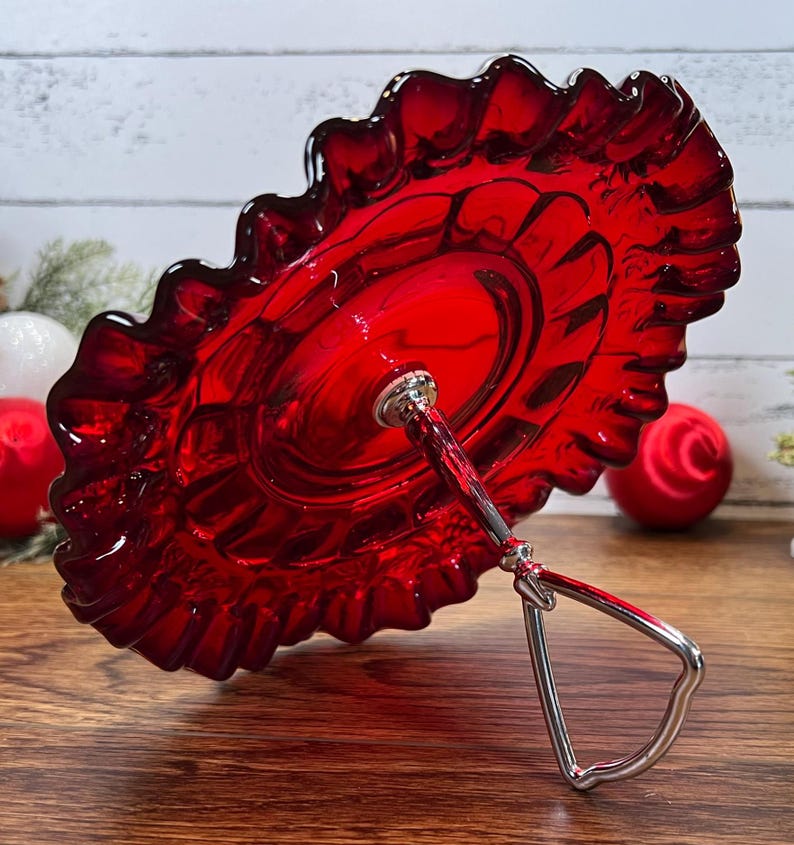 Vintage Fenton Ruby Red Ruffled Serving Plate With Silver Handle 8 ...