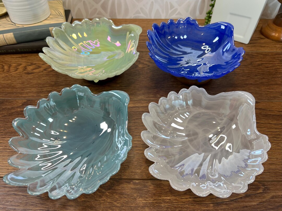 Iridescent Sea Shell Shaped Glass Bowls - Set of Four - Etsy