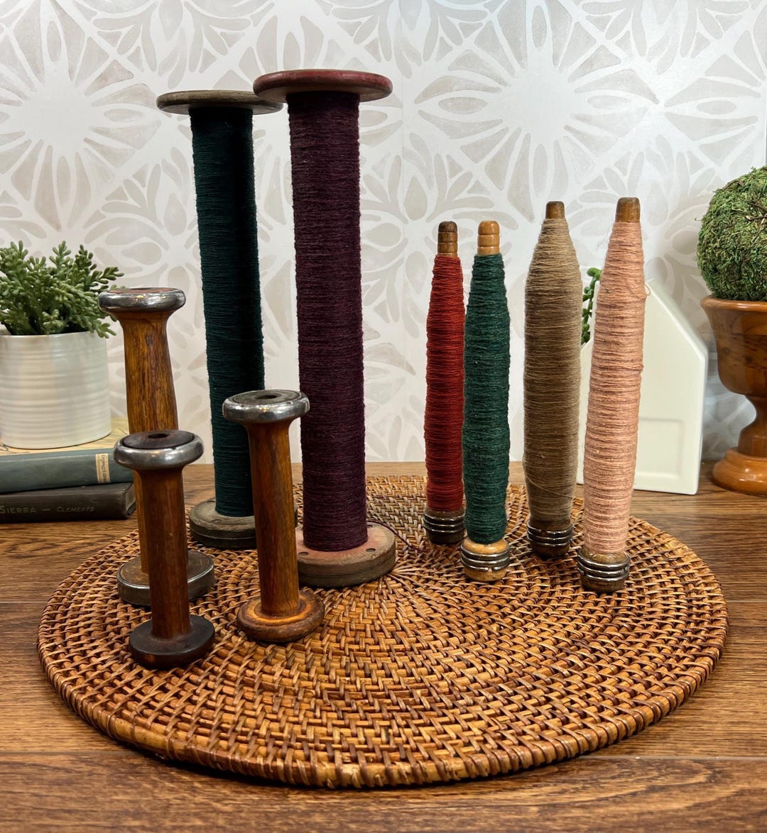 Vintage Wooden Thread Spools - 2 Sets - Unique Colors and Industrial ...