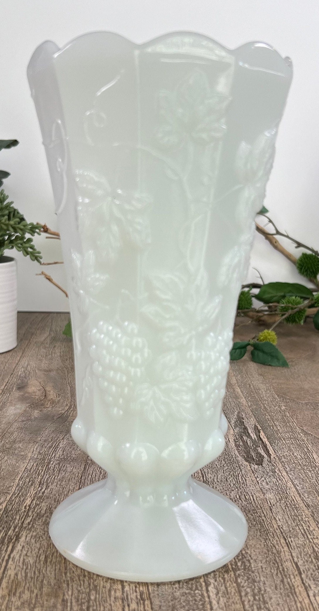 Vintage 9 White Milk Glass Vase Grape and Leaf Design - Etsy