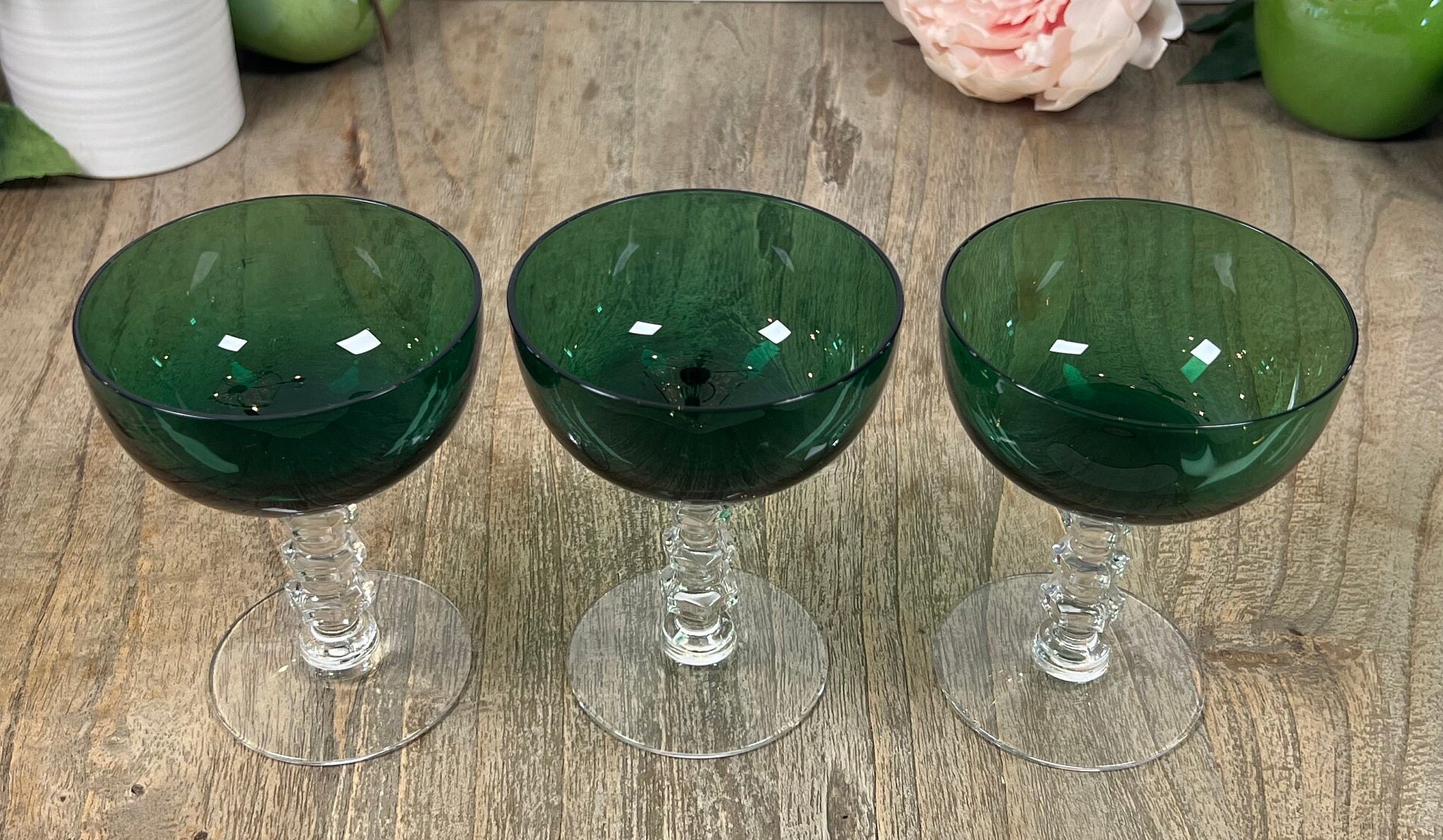 Tiffin Killarney Green Glass Set of 3 - Etsy