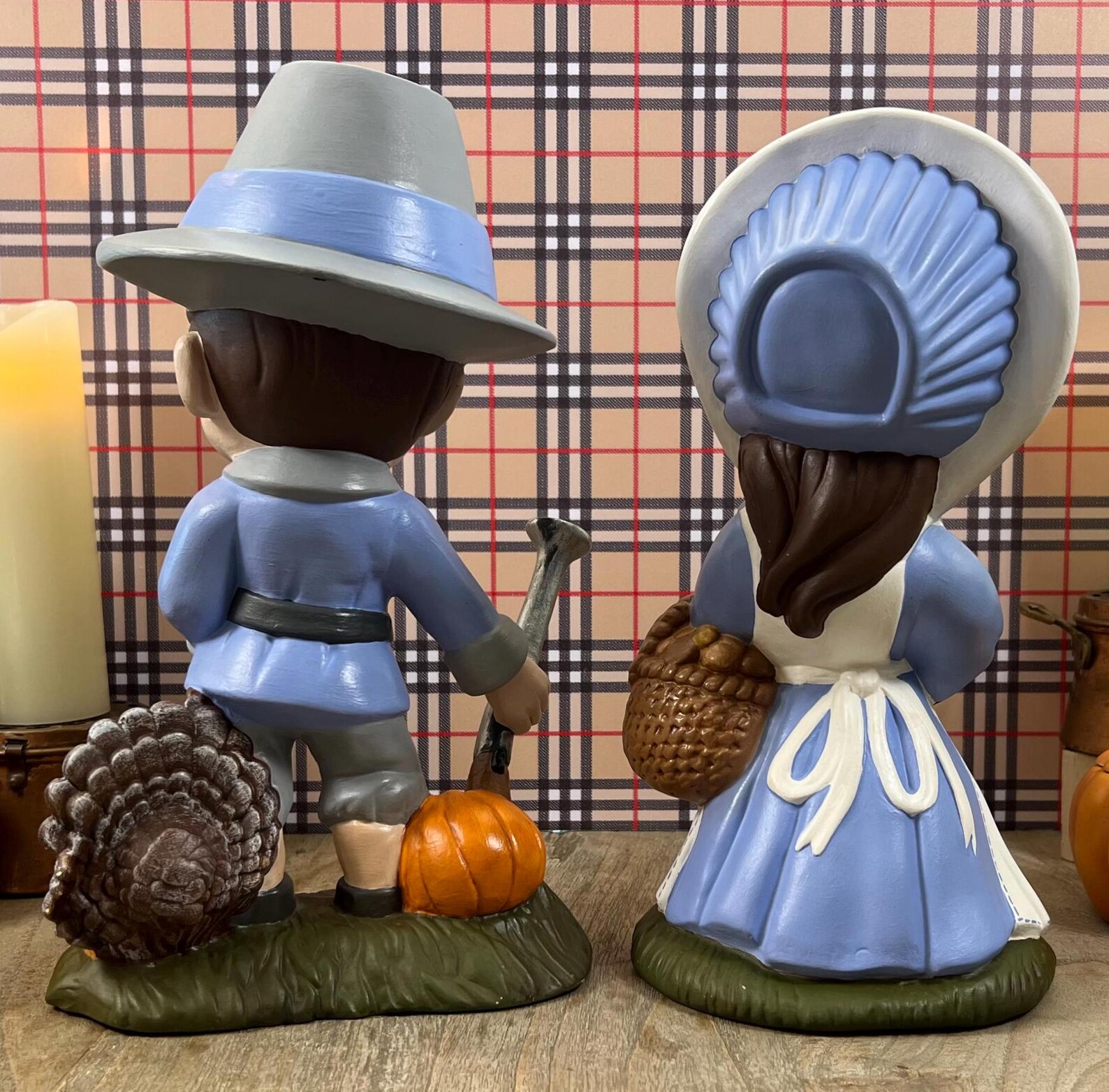 Vintage Hand-painted Pilgrim Figurines, Boy and Girl Set, Thanksgiving ...